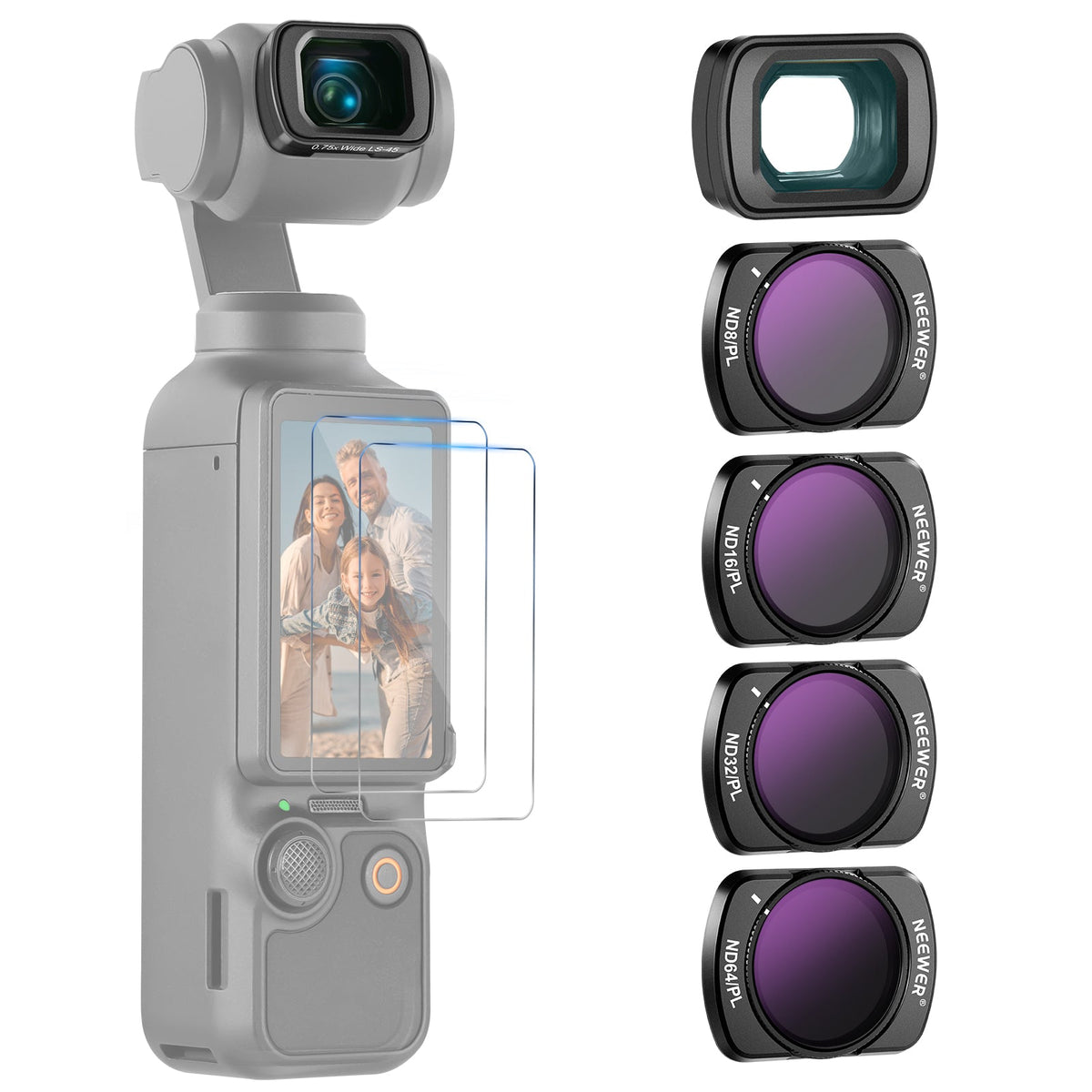 NEEWER FL-B07 ND/PL Filter Set with 0.75X Wide Angle Lens for DJI Osmo ...