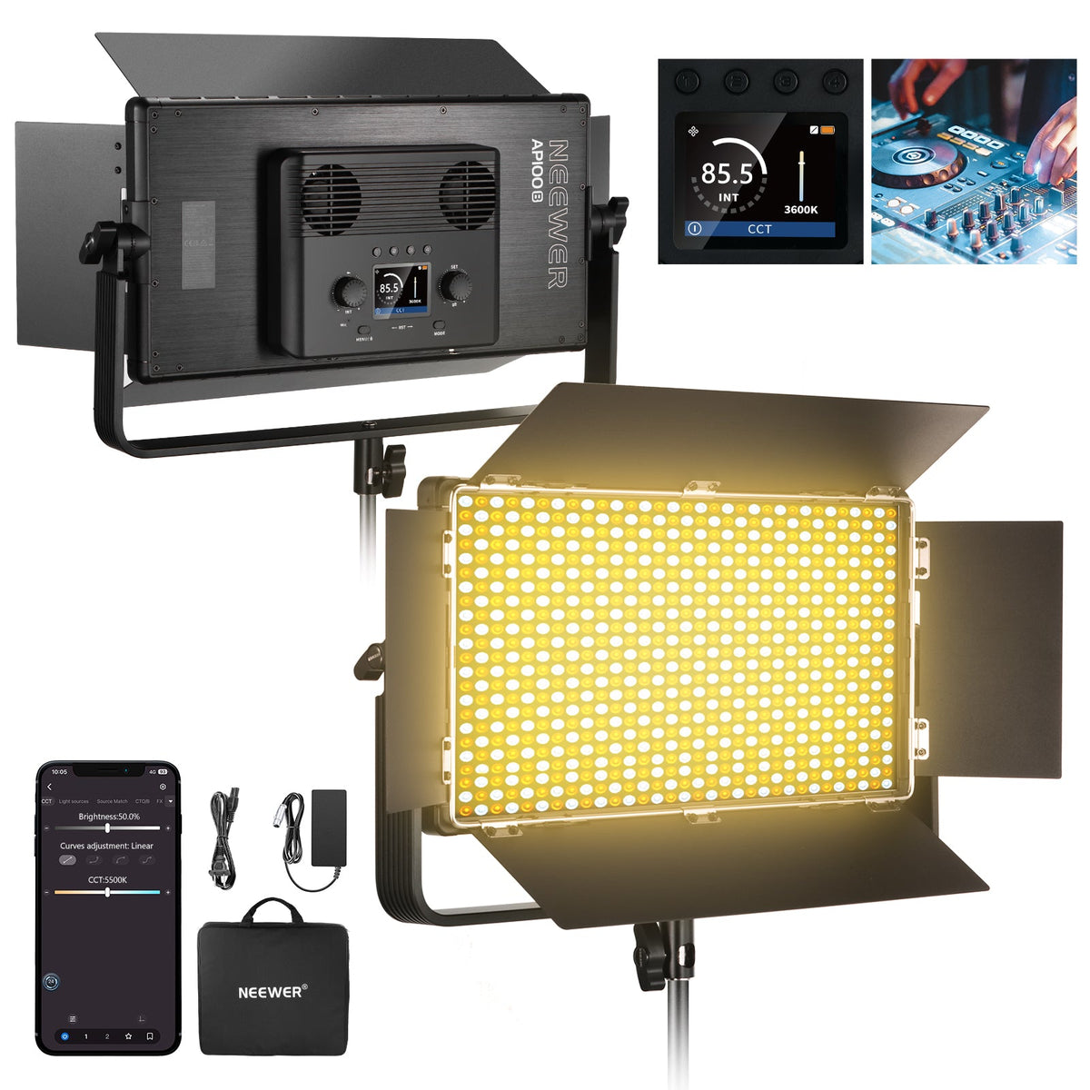 NEEWER AP100B 100W Bi Color LED Panel Video Light Kit - NEEWER