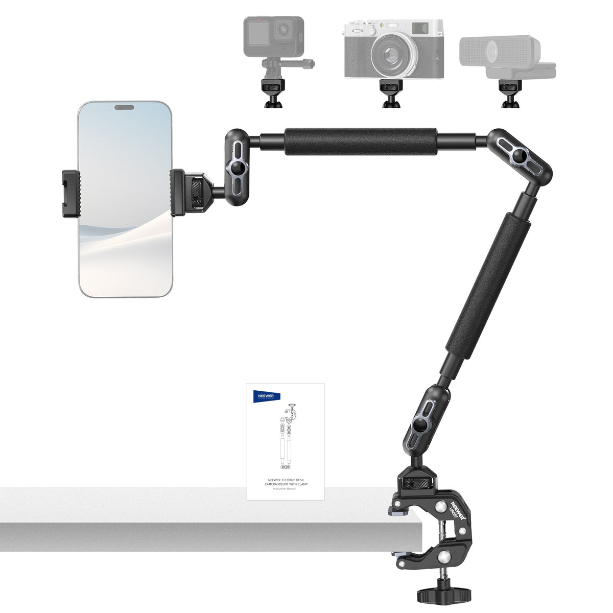 NEEWER UA057 22" Articulating Magic Arm with Super Clamp & Phone Holder ...