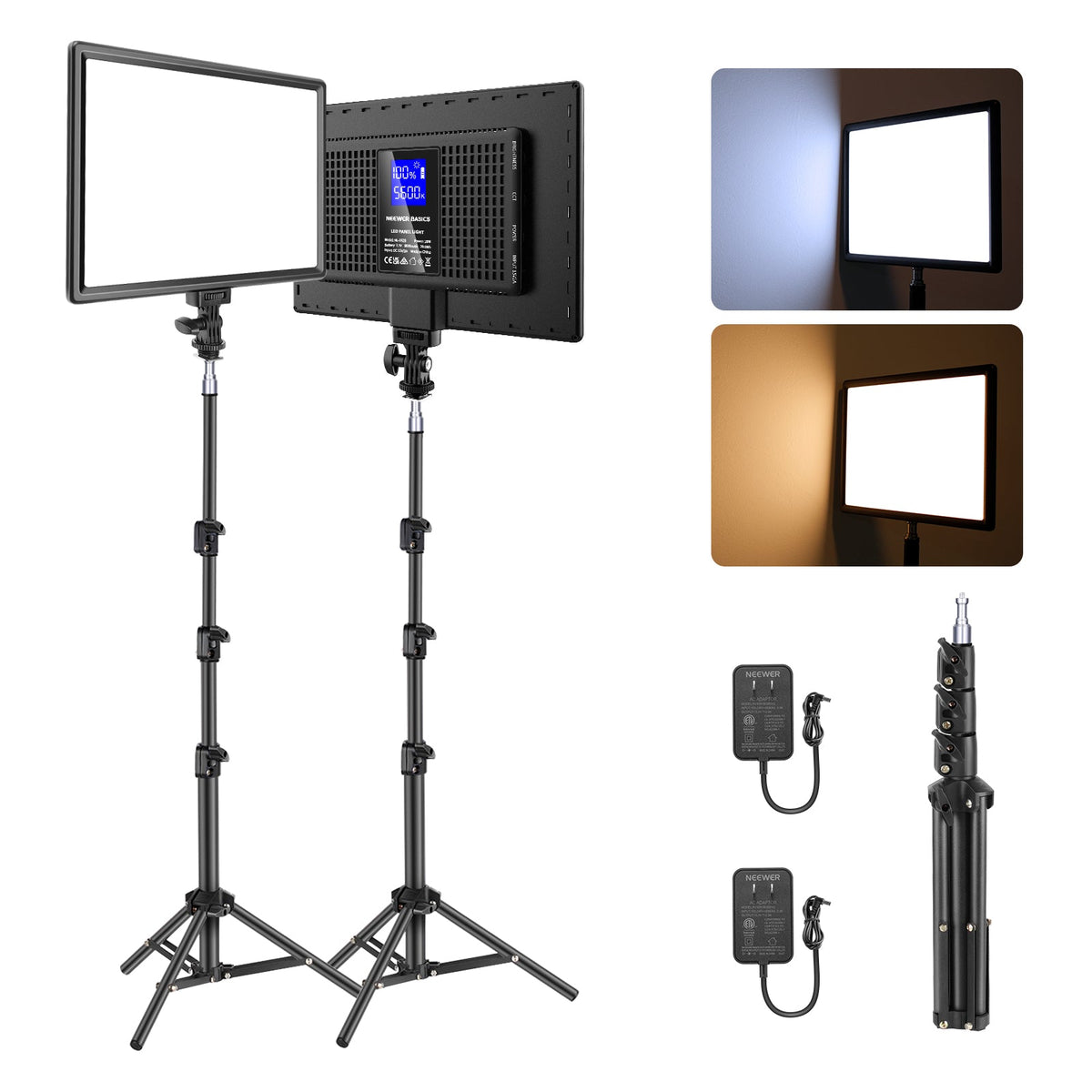 NEEWER BASICS NL-192B 2 Pack Bi Color LED Video Panel Lighting Kit