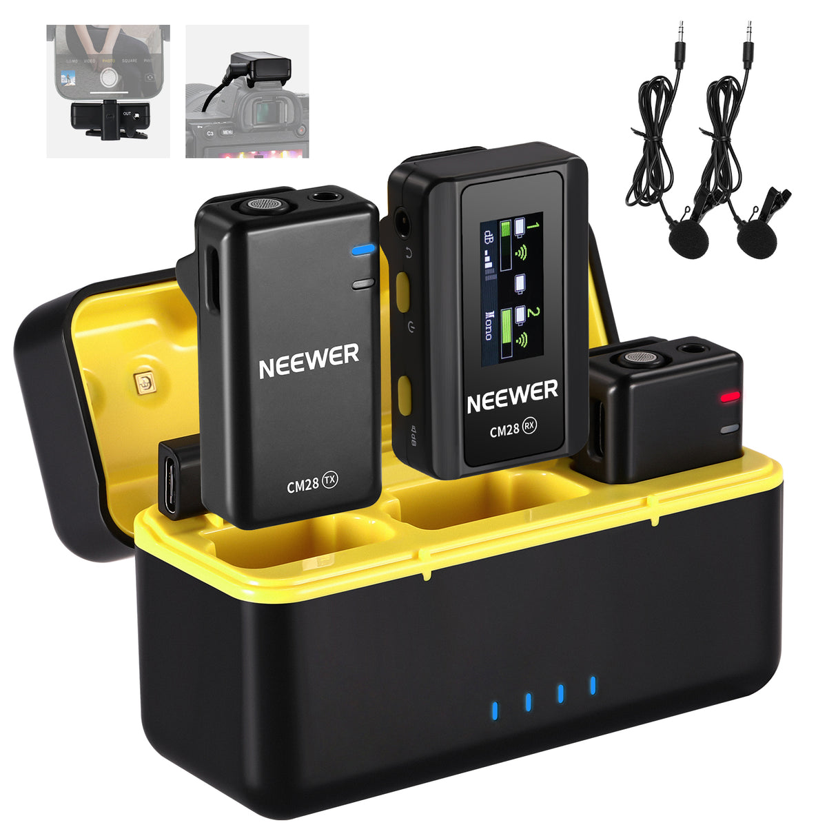 NEEWER CM28 Wireless Lavalier Lapel Microphone with Charging Case ...